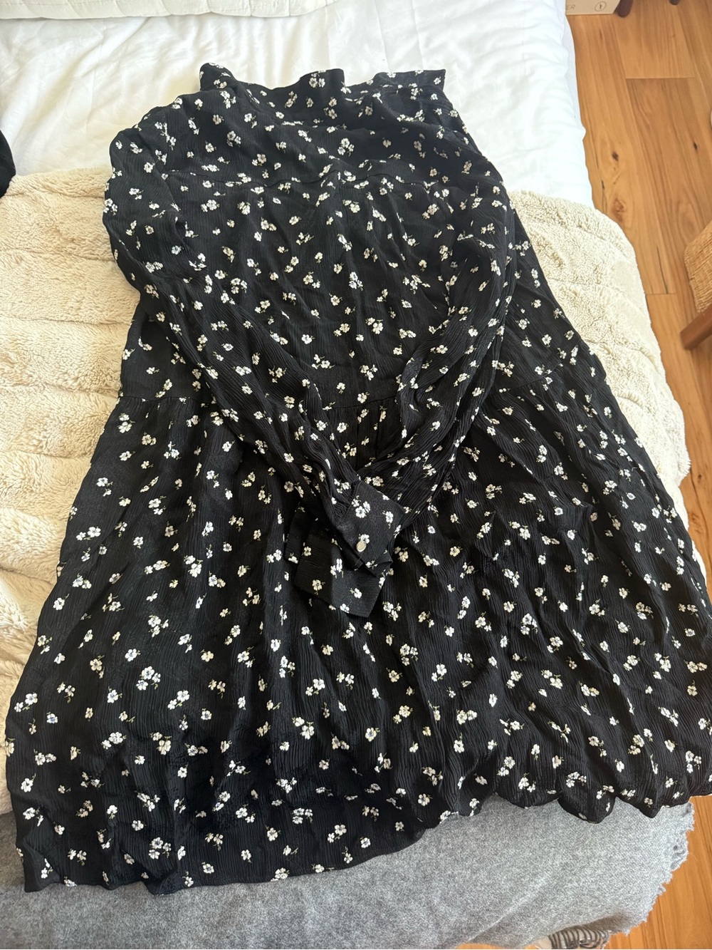 Sezane | Dresses | Sezane Black Mini Dress With White Floral Print ...